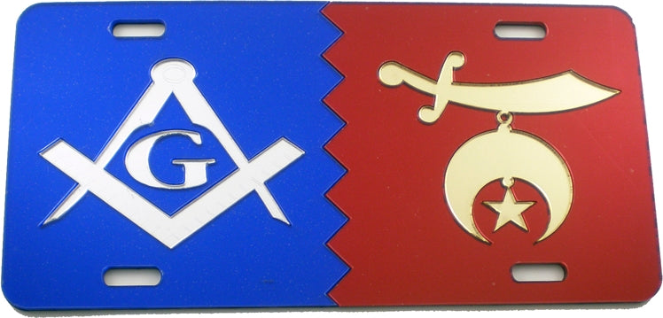 Mason + Shriner Split Mirror License Plate [Blue/Silver/Red/Gold] – TCEShop